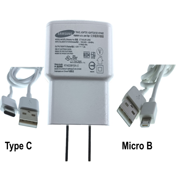 OEM Samsung Wall Charger White 5V- 1A include 2 USB Cables(Type C and ...